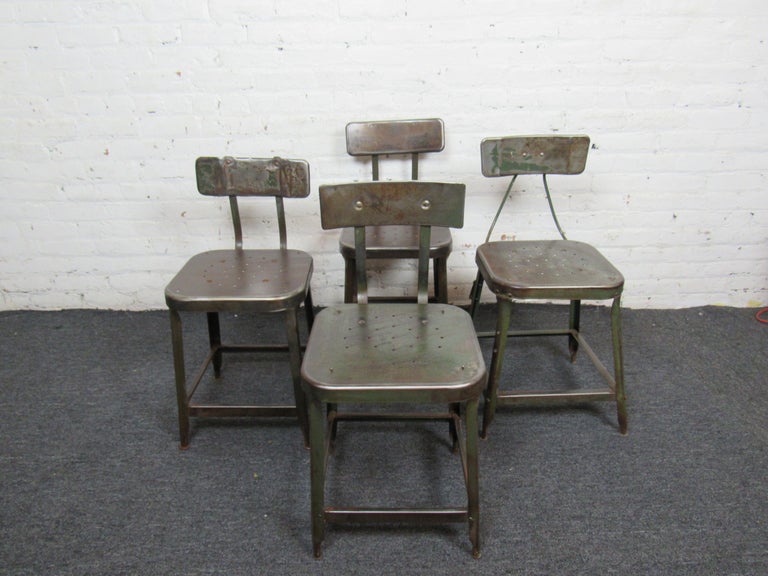 Set of Four Metal Factory Chairs For Sale at 1stDibs