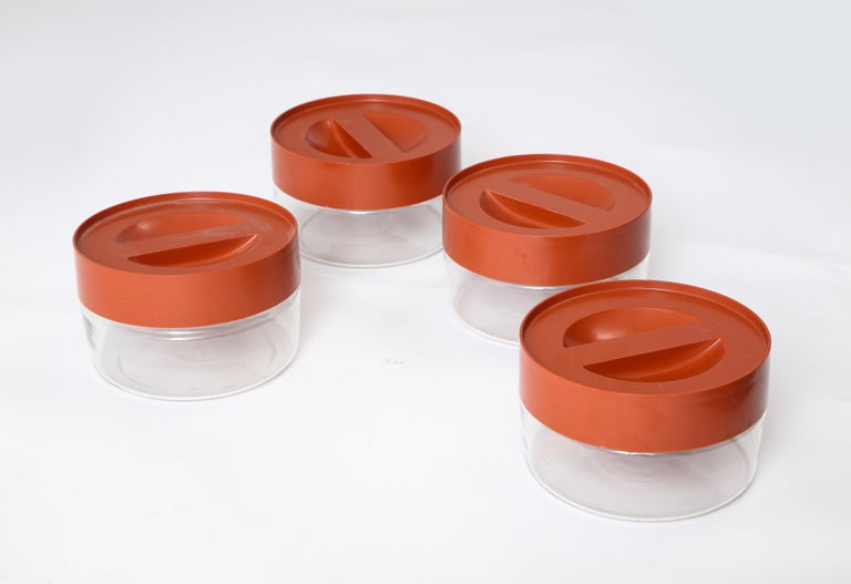 Set of Four Midcentury Containers with Burnt Orange Lids For Sale at ...