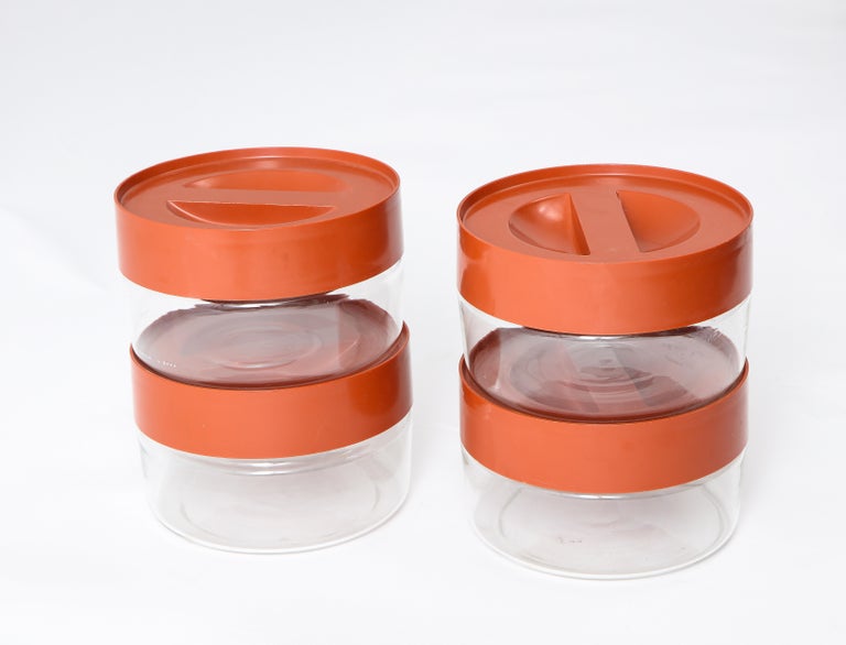 Set of Four Midcentury Containers with Burnt Orange Lids For Sale at ...