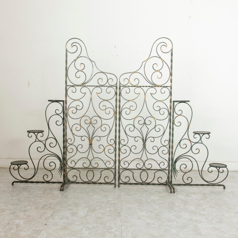 Set of Four Midcentury French Wrought Iron Partitions with Smoked Glass ...