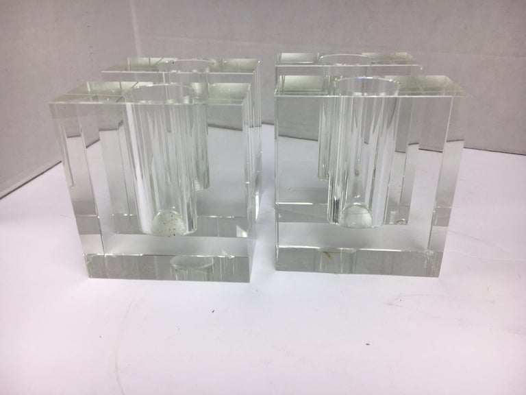 Set of Four Midcentury Heavy Glass Square Candlesticks Made in Italy ...