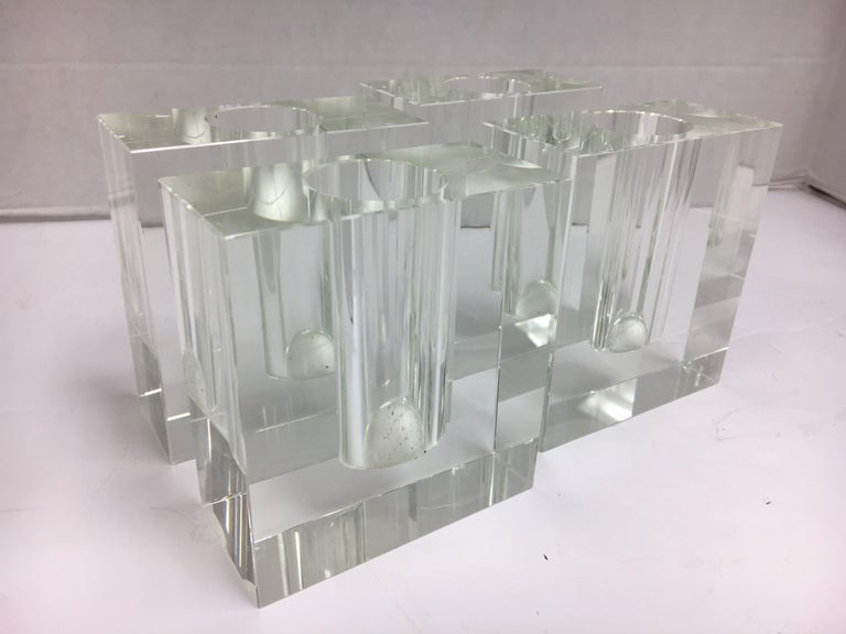 Set of Four Midcentury Heavy Glass Square Candlesticks Made in Italy ...