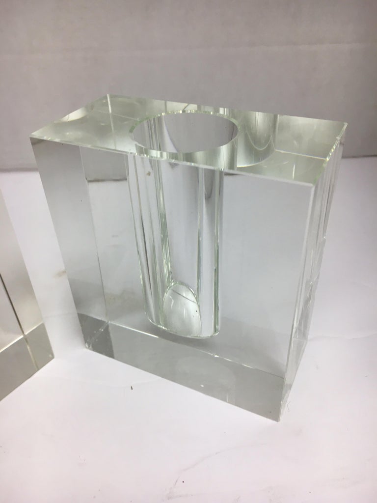 Set of Four Midcentury Heavy Glass Square Candlesticks Made in Italy ...