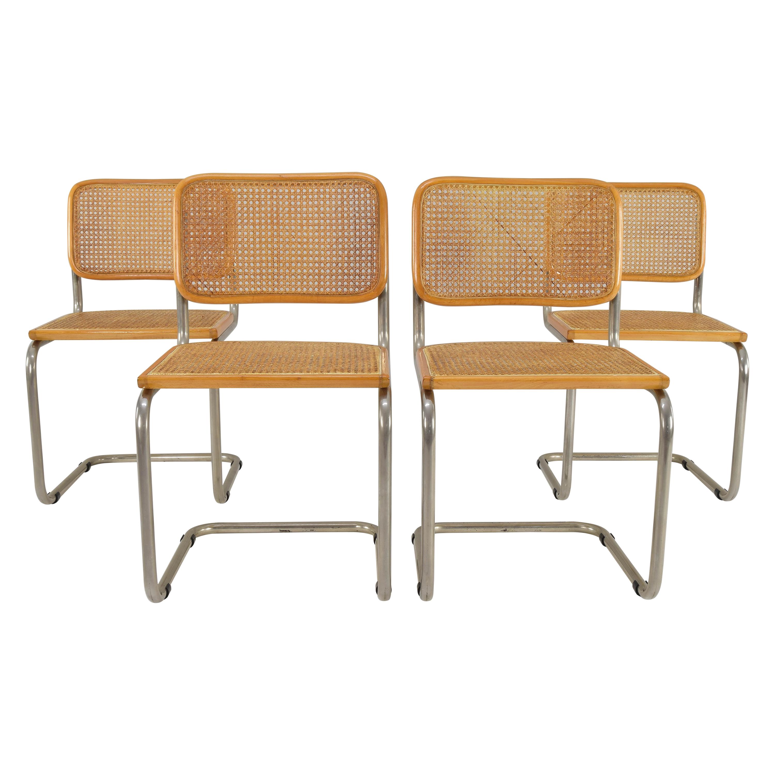 Set of Four Mid-Century Modern Marcel Breuer B32 Cesca Blonde Chairs ...