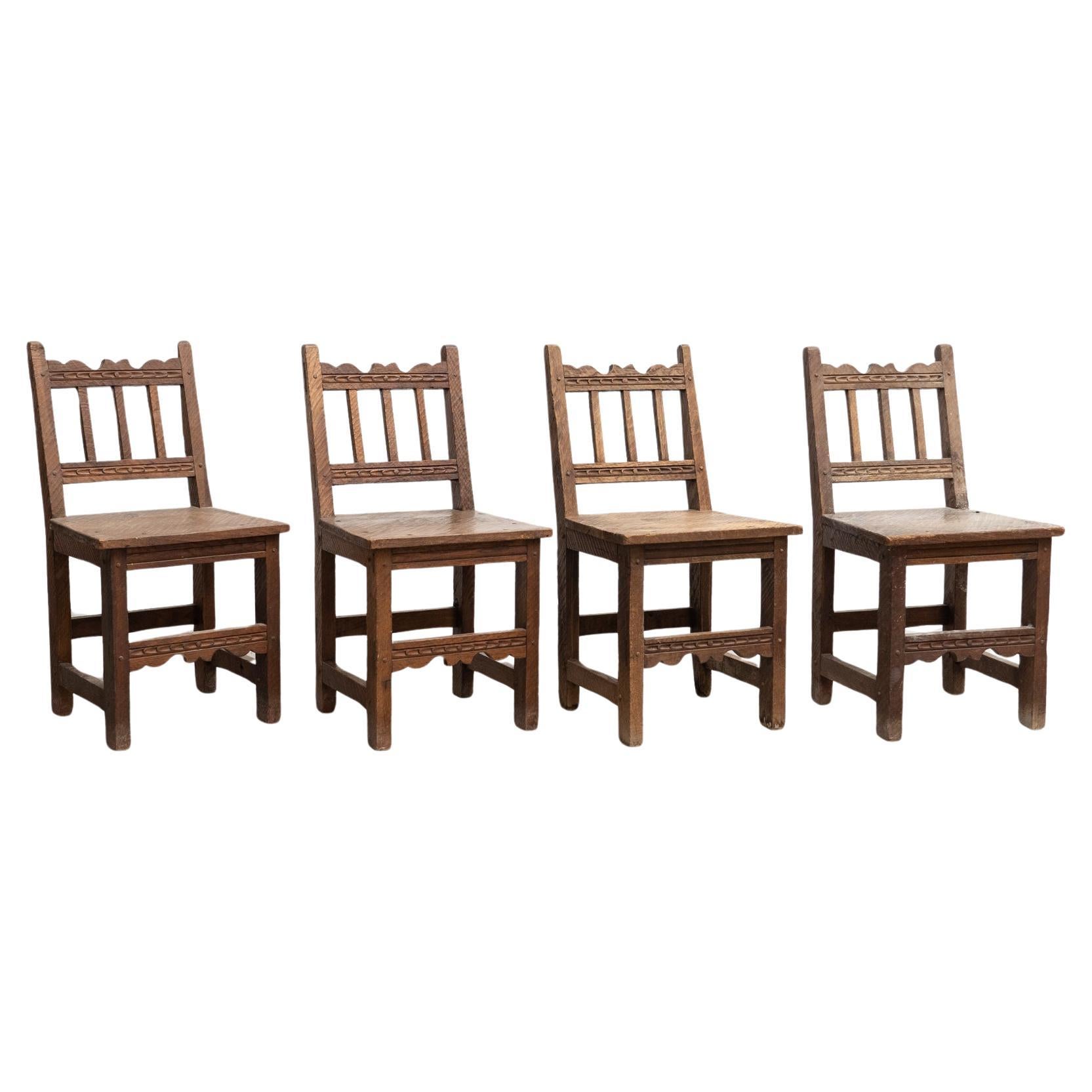 Set of Four Mid-Century Modern Rationalist Wood Chairs, Rustic Charm ...