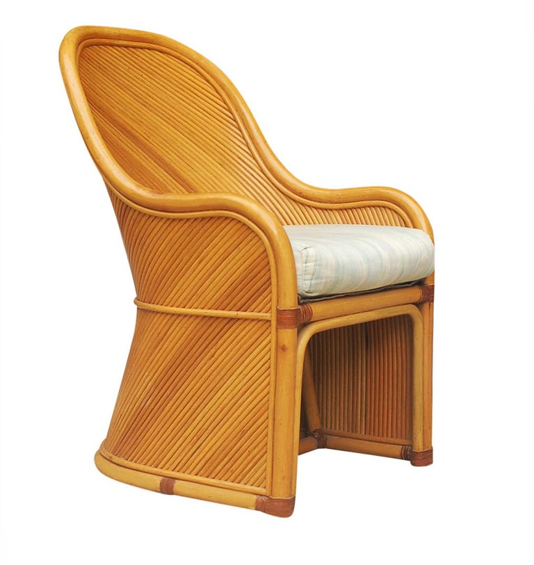 Set of Four Midcentury Sculptural Split Reed Rattan Dining Chairs by ...