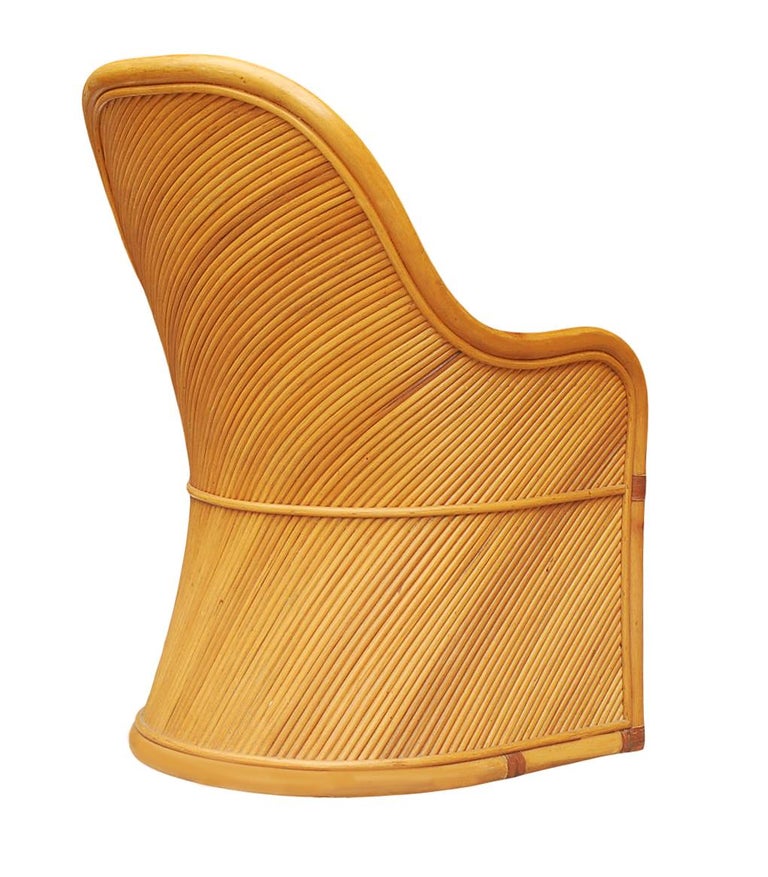 Set of Four Midcentury Sculptural Split Reed Rattan Dining Chairs by ...