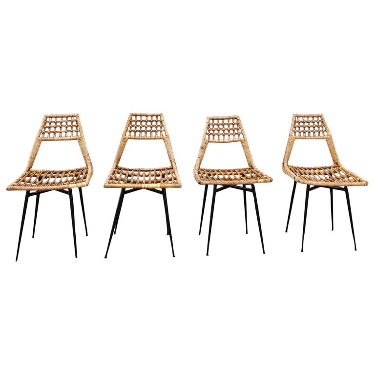 Set of Four Midcentury Basket Rattan Chairs, Italy, 1960s For Sale at ...