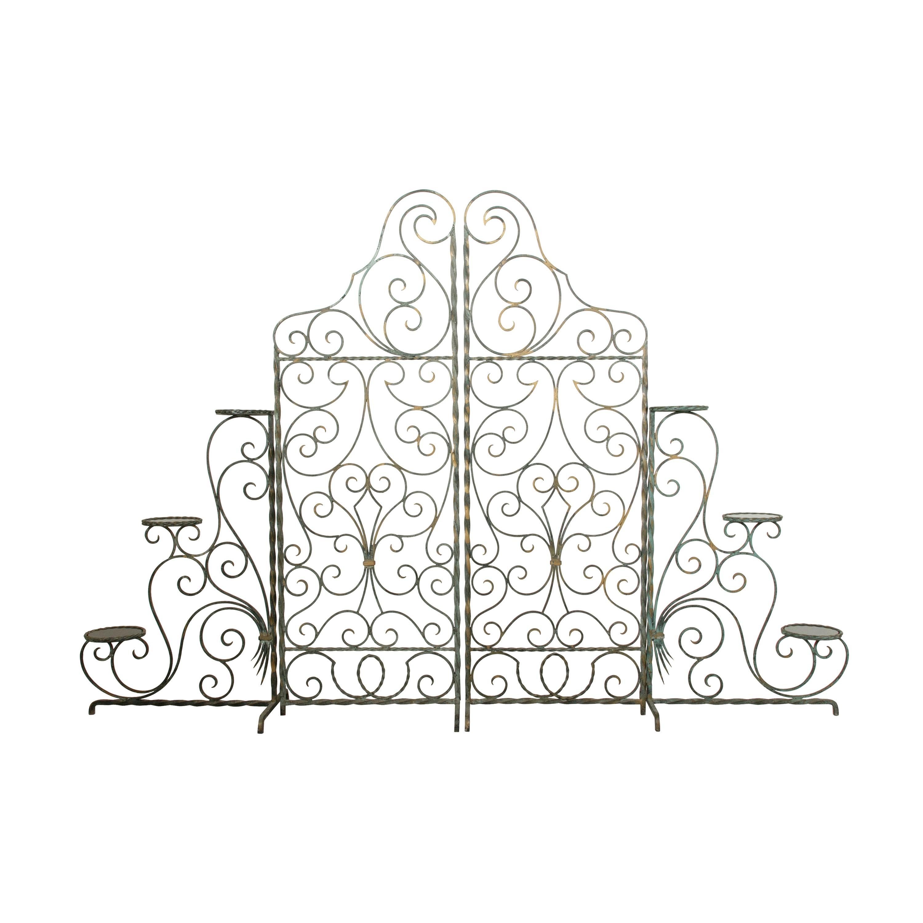 Set of Four Midcentury French Wrought Iron Partitions with Smoked Glass ...