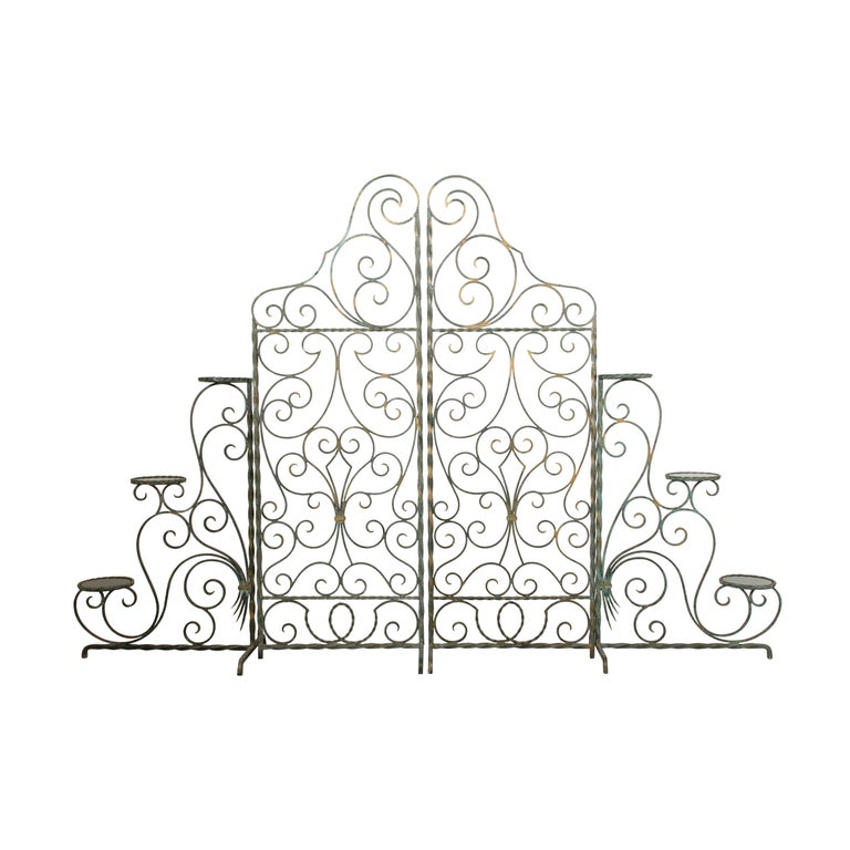 Set of Four Midcentury French Wrought Iron Partitions with Smoked Glass ...