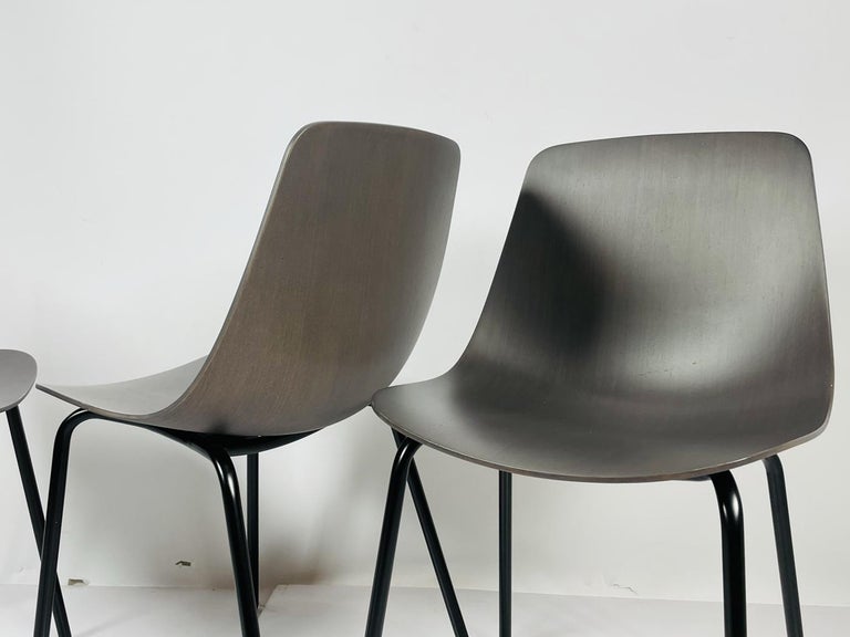 Set of Four Modern Chairs with Molded Seats and Black Metal Frames For ...