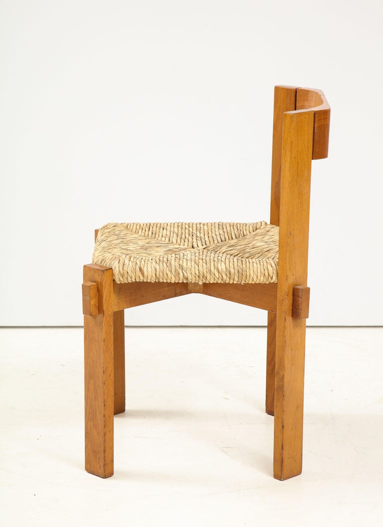 Set of Four Modernist Italian Oak and Straw Chairs at 1stDibs