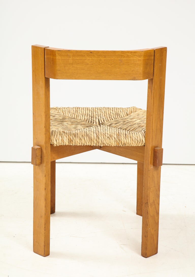 Set of Four Modernist Italian Oak and Straw Chairs at 1stDibs