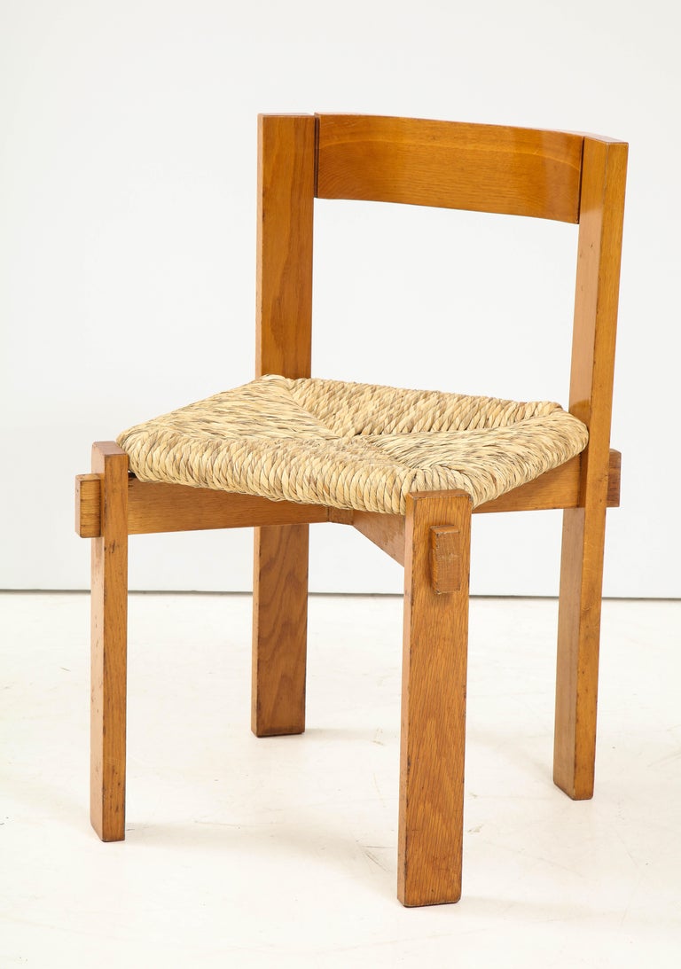 Set of Four Modernist Italian Oak and Straw Chairs at 1stDibs