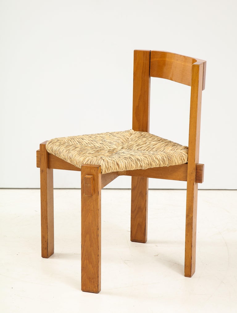 Set of Four Modernist Italian Oak and Straw Chairs at 1stDibs