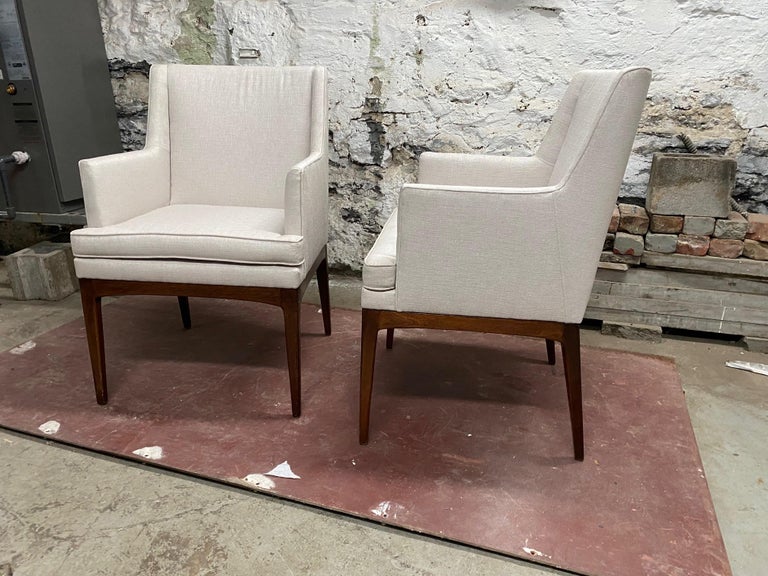 Set of Four Modernist Walnut and Upholstered Dining Chairs by Flair ...