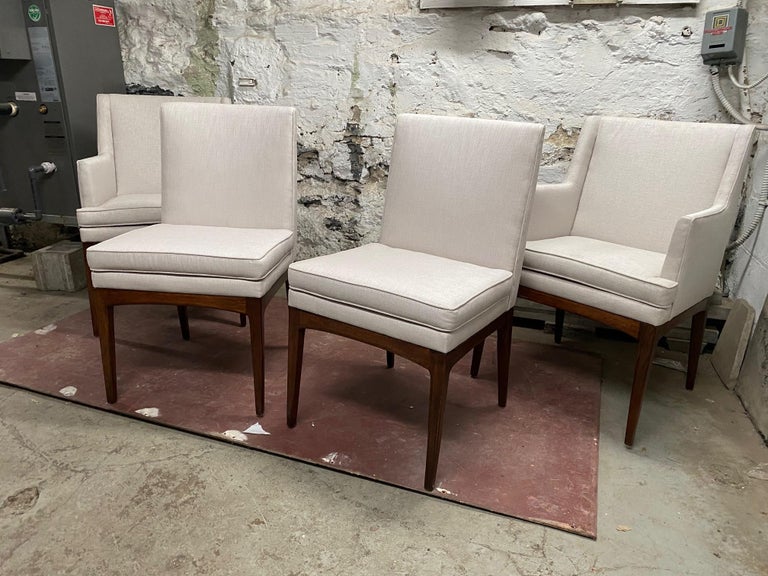 Set of Four Modernist Walnut and Upholstered Dining Chairs by Flair ...