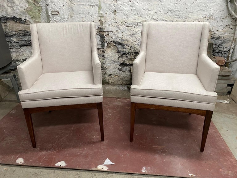 Set of Four Modernist Walnut and Upholstered Dining Chairs by Flair ...