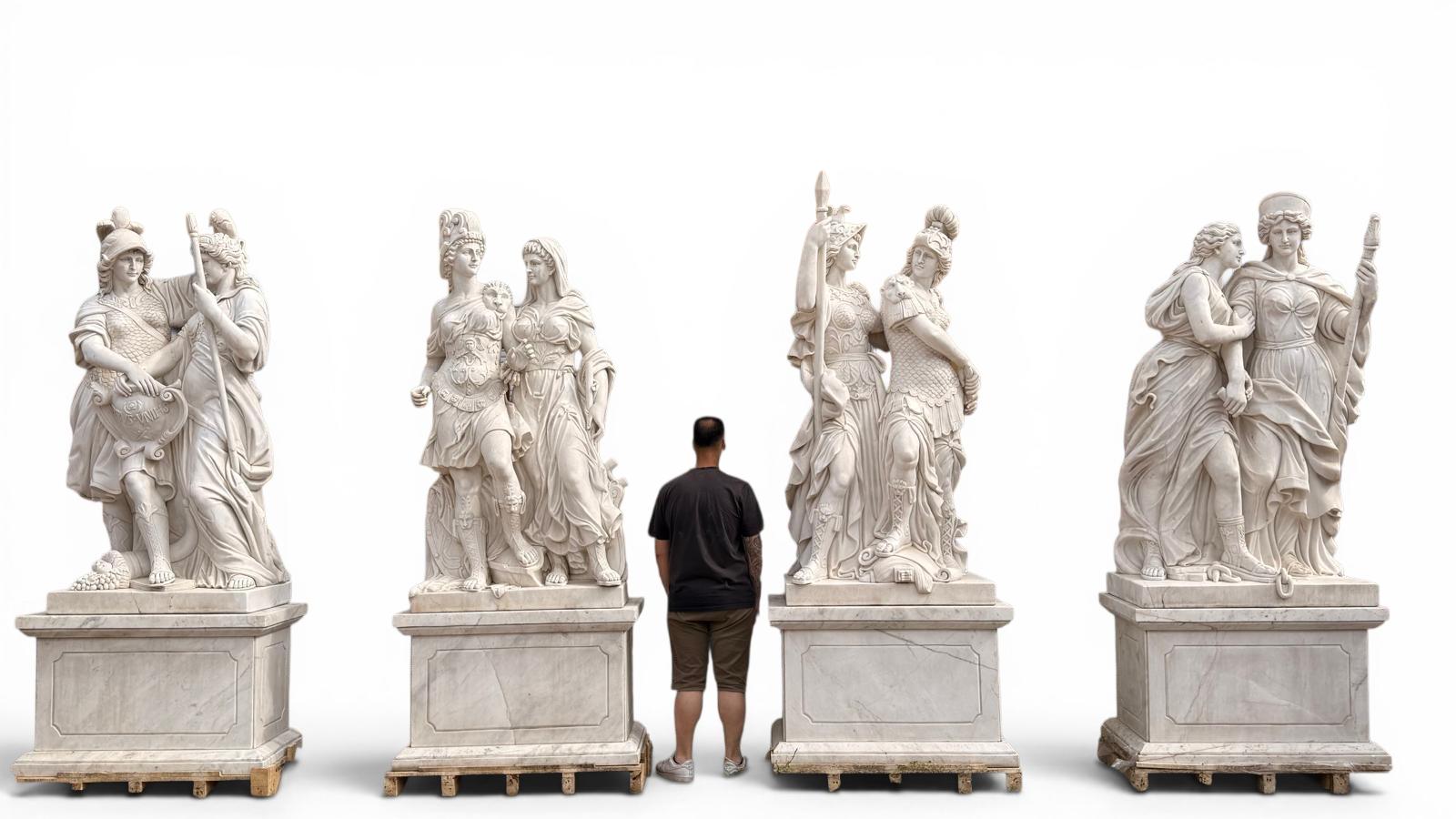 Set of Four Monumental Greco-Roman Warrior Sculptures in Italian Marble ...