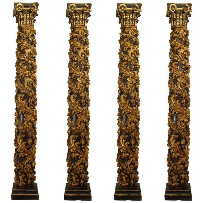 Set of 4 Italian Rococo Painted Carved Columns For Sale at 1stDibs ...