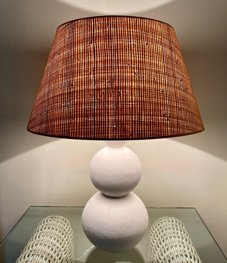 Set of Four Plaster Lamps with Raffia Shades For Sale at 1stDibs