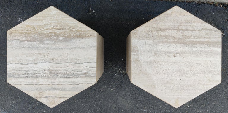 Set of Four Post-Modern Italian Travertine Marble Hexagonal Side Tables ...