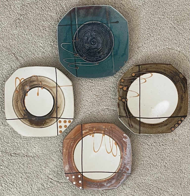 Set of Four Post-Modern Stoneware Plates Signed by Marshall For Sale at ...