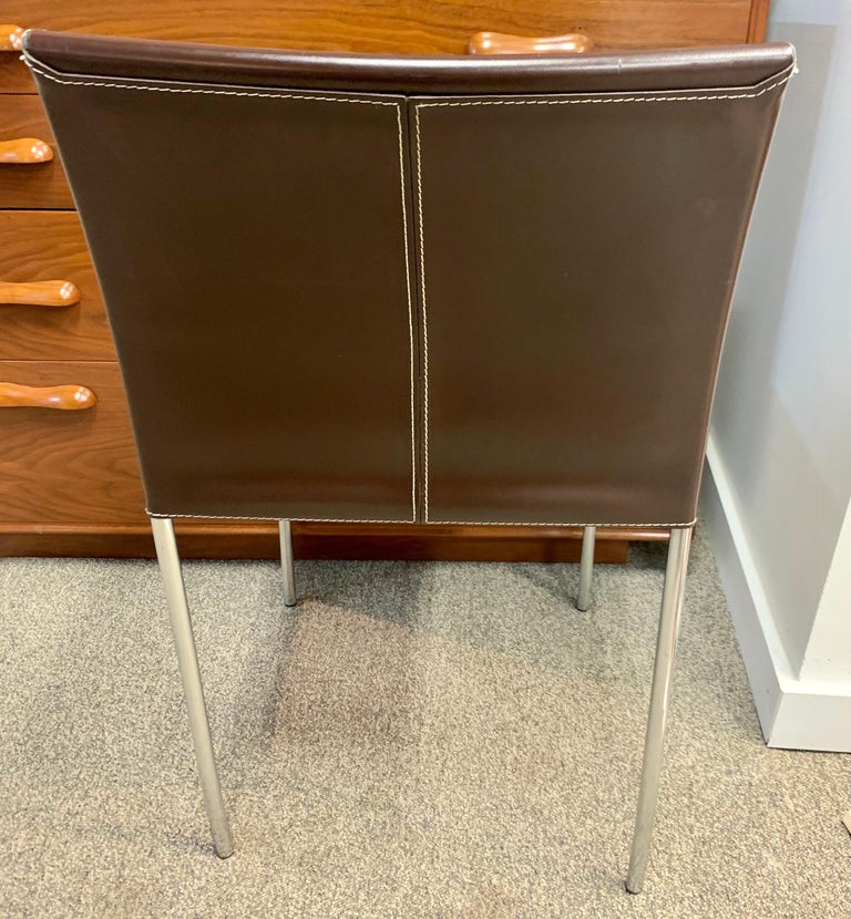 Set of Four Potocco Italy Italian Brown Leather Dining Chairs at 1stDibs