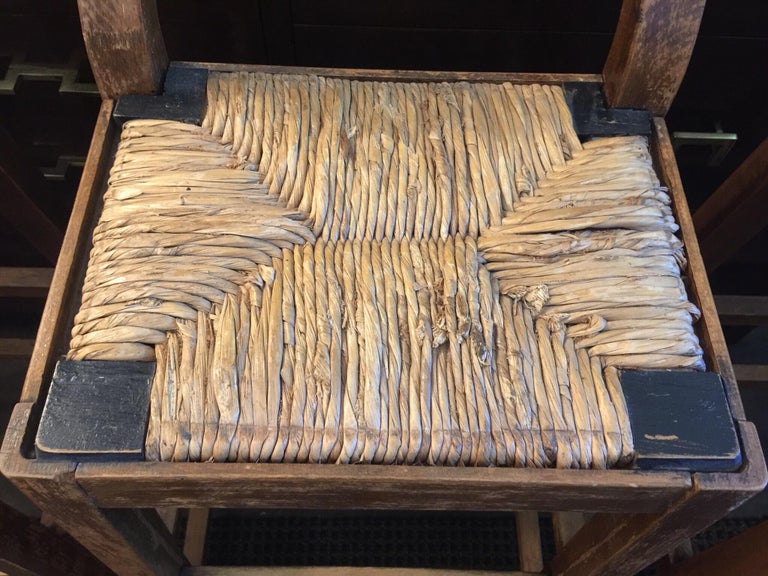 Set of Four Primitive Style Oak Bar Stools at 1stDibs