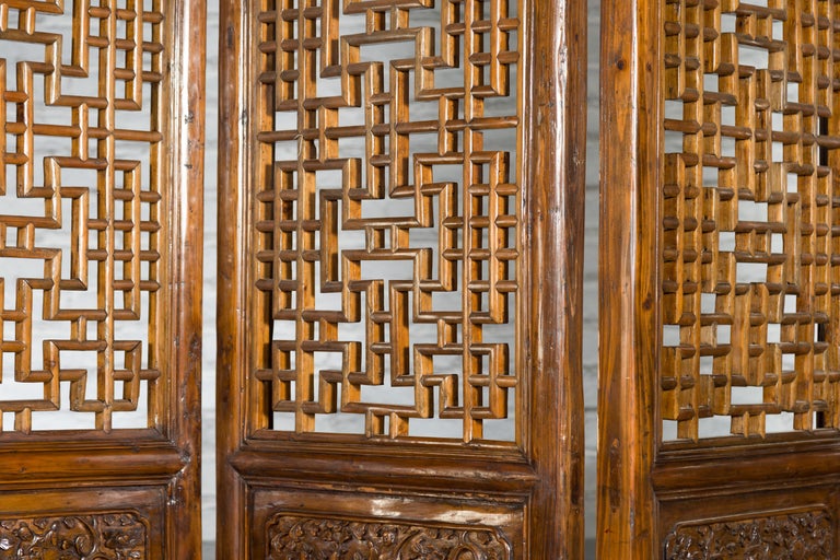 Set of Four Qing Dynasty Elmwood Open Fretwork Panels with Delicate ...