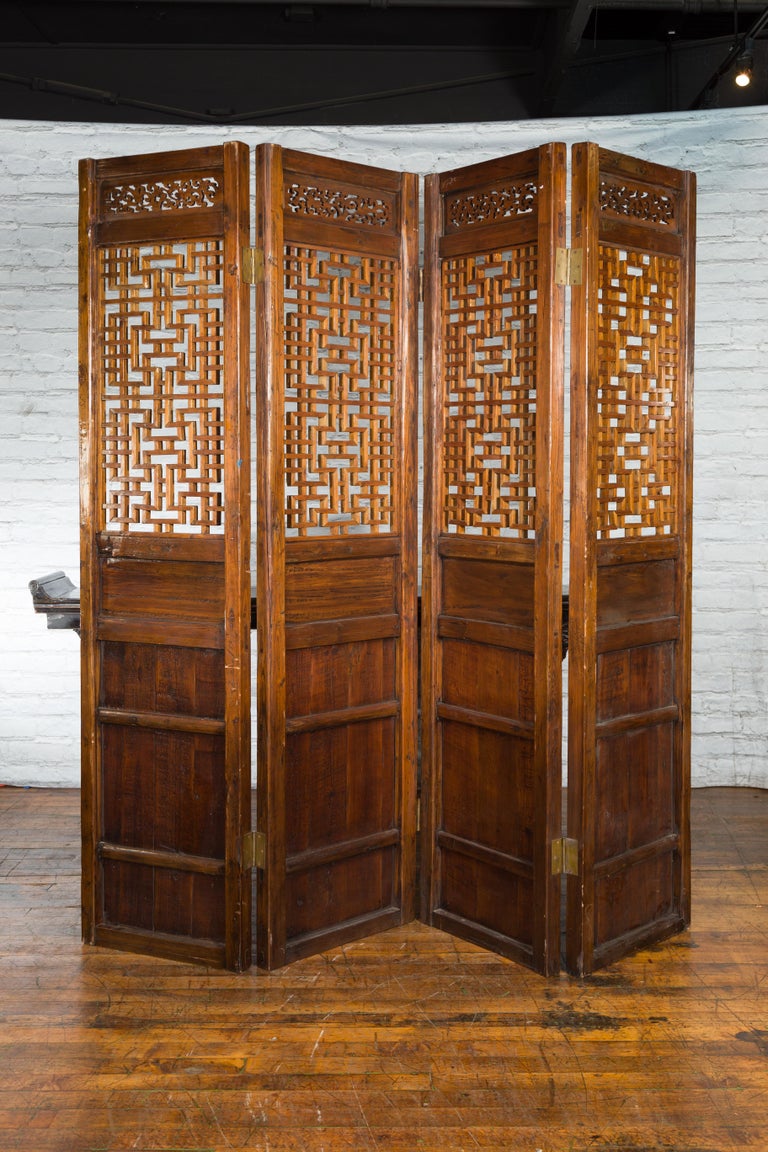 Set of Four Qing Dynasty Elmwood Open Fretwork Panels with Delicate ...