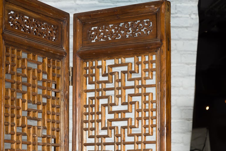 Set of Four Qing Dynasty Elmwood Open Fretwork Panels with Delicate ...