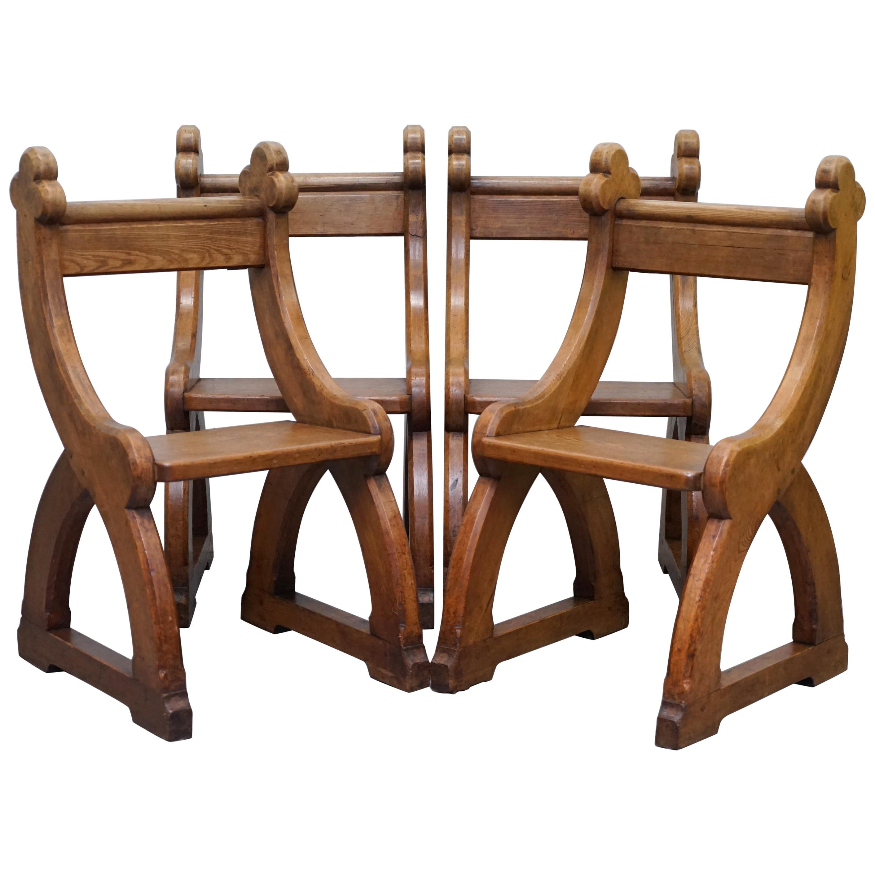 Set of Four Rare Gothic Revival Victorian circa 1840 Pine Chairs after ...