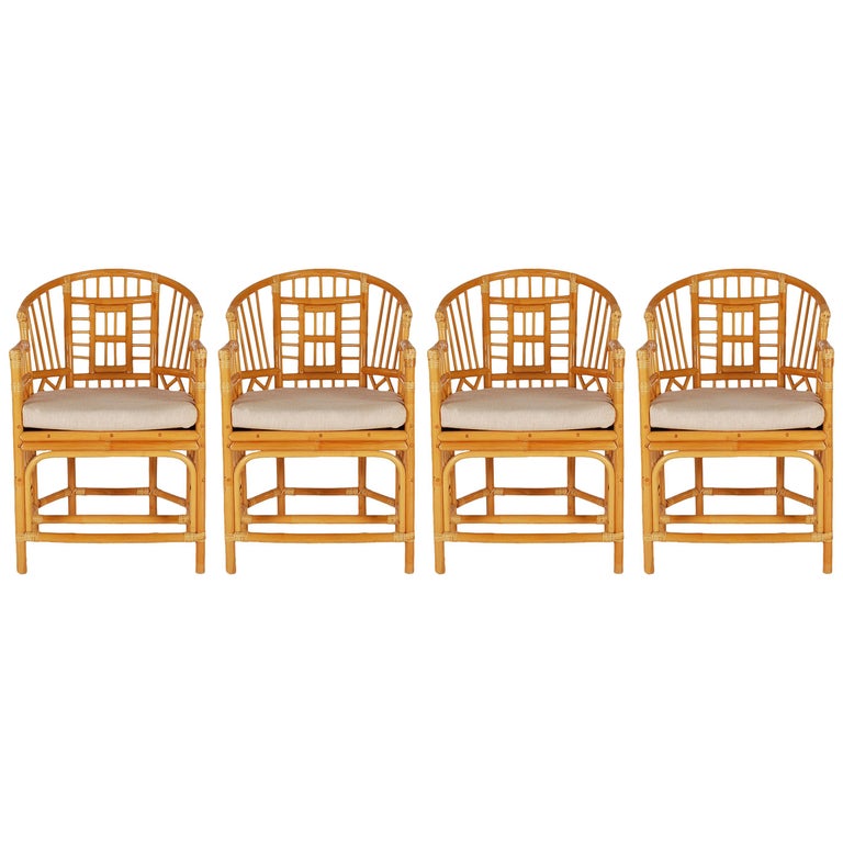 Set of Four Rattan Bamboo Arm Dining Chairs Chinese Chippendale at 1stDibs