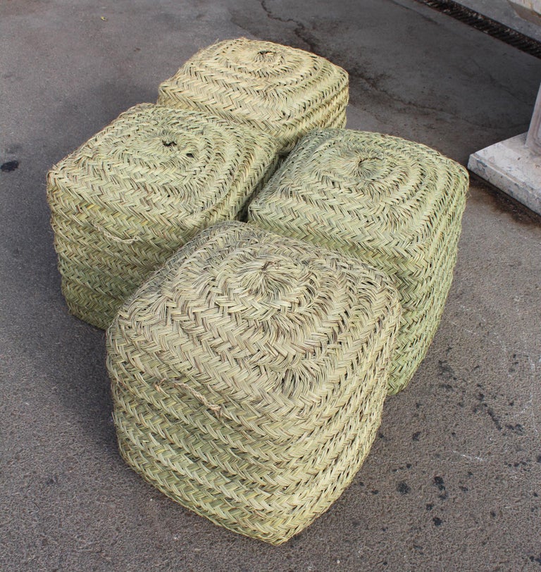 Set of Four Rattan Wicker Hand-Sewn Puffs at 1stDibs