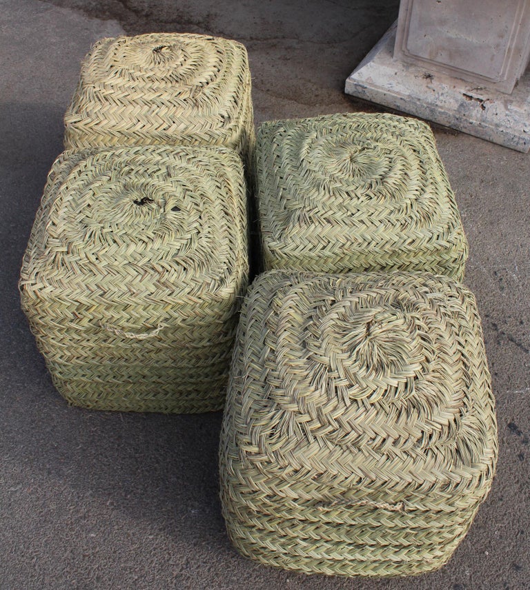Set of Four Rattan Wicker Hand-Sewn Puffs at 1stDibs
