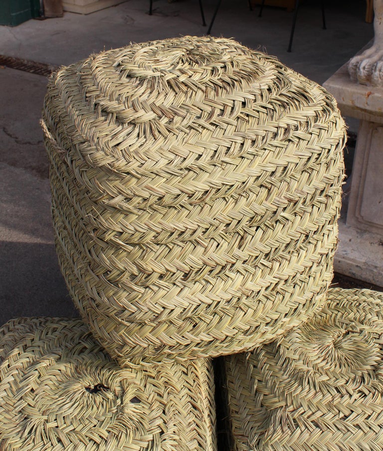Set of Four Rattan Wicker Hand-Sewn Puffs at 1stDibs
