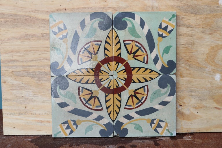 Set of Four Reclaimed Patterned Tiles For Sale at 1stDibs
