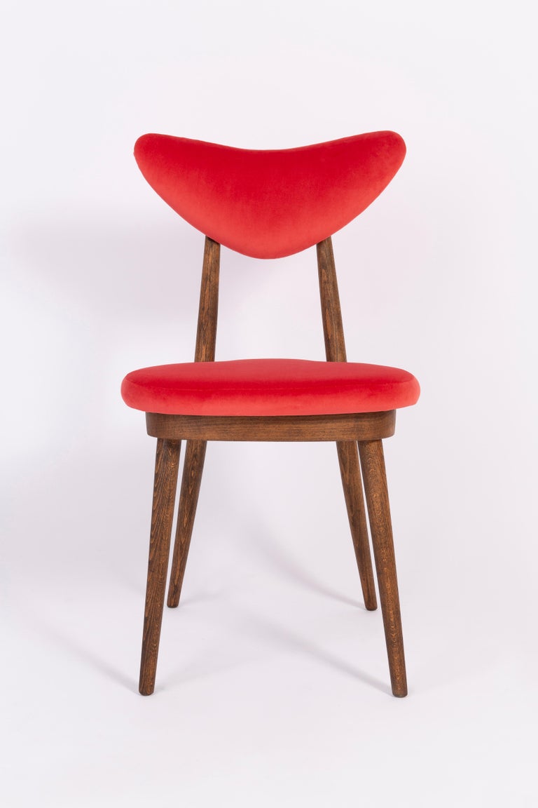 Set of Four Red Heart Chairs, Poland, 1960s For Sale at 1stDibs