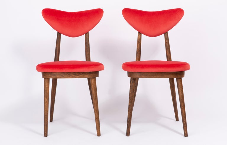 Set of Four Red Heart Chairs, Poland, 1960s For Sale at 1stDibs