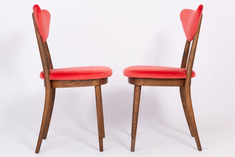 Set of Four Red Heart Chairs, Poland, 1960s For Sale at 1stDibs