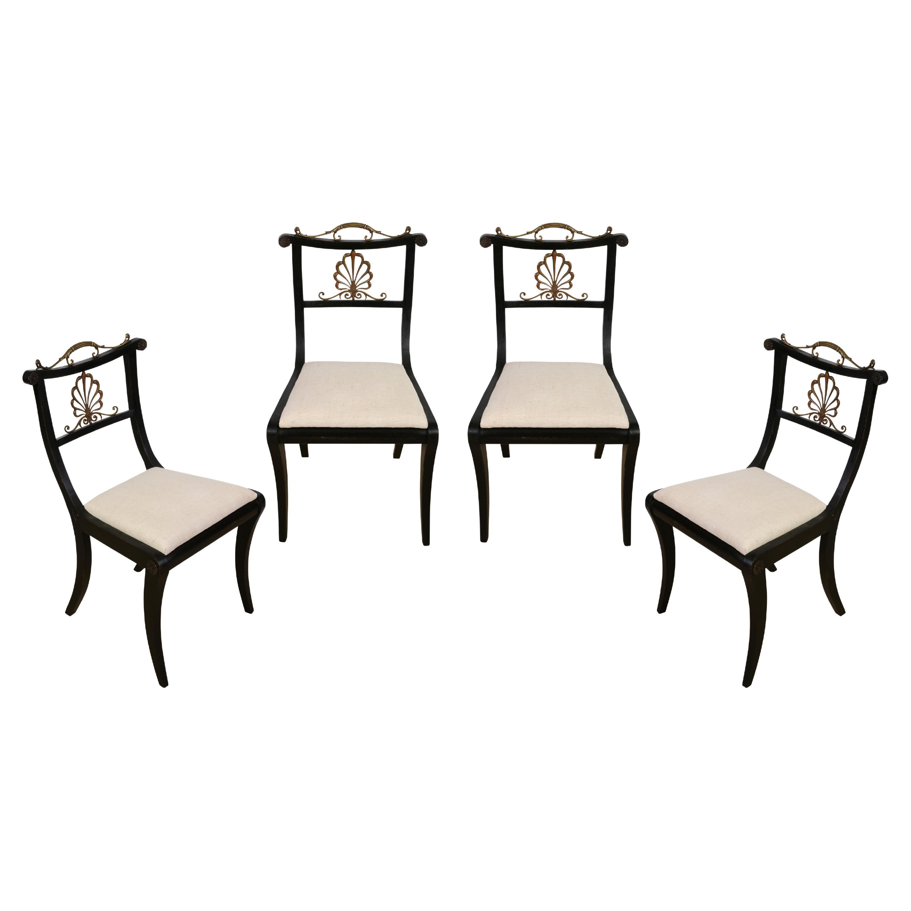 Set of Four Polished Nickel and Brass Regency Style Dining Chairs For ...
