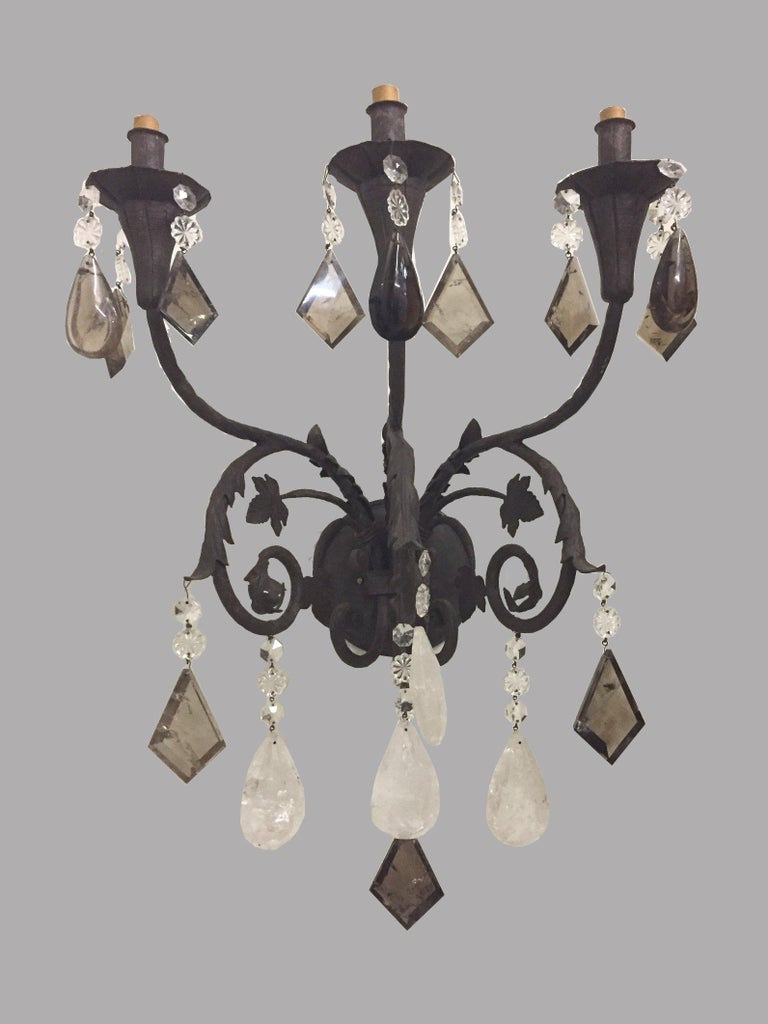 Set of Four Rock Crystal and Smokey Rock Crystal Sconces at 1stDibs