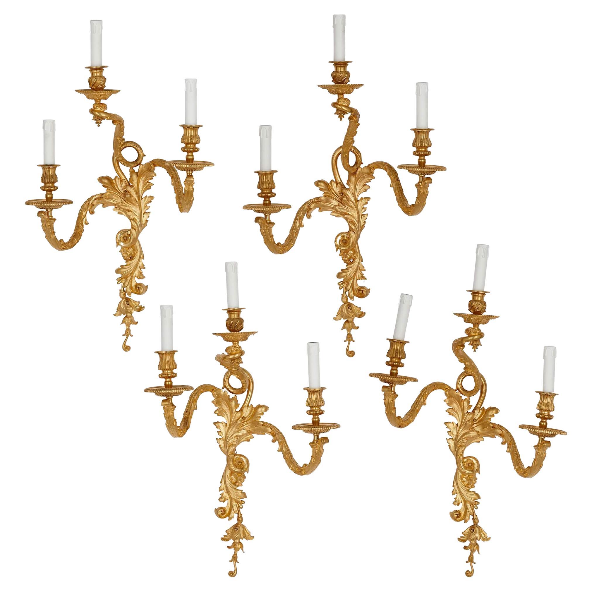 Set of Four Two Branch Wall Lights in the Rococo Style For Sale at 1stDibs