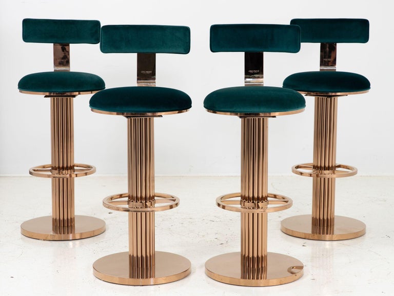 Set of Four Rose Gold and Emerald Barstools in the Design For Leisure ...