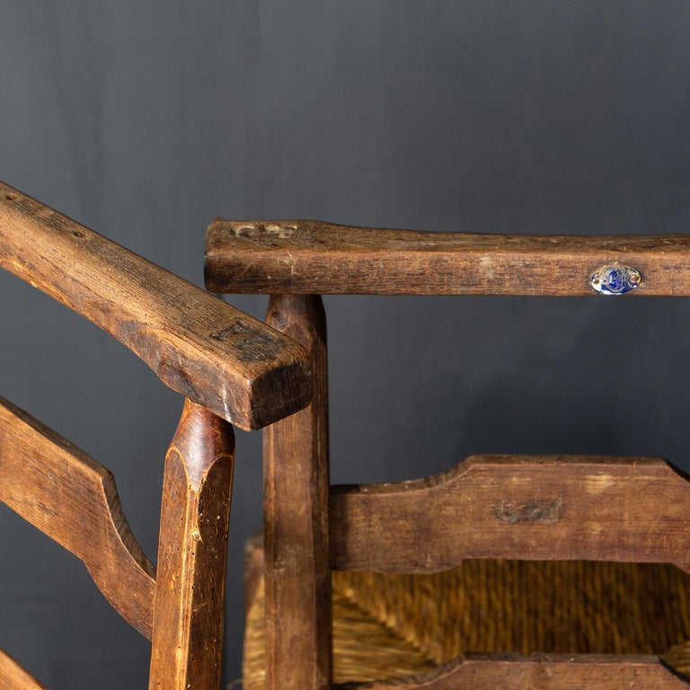 Set of Four Rustic French Rush Seat Chapel Chairs, Early 20th Century ...