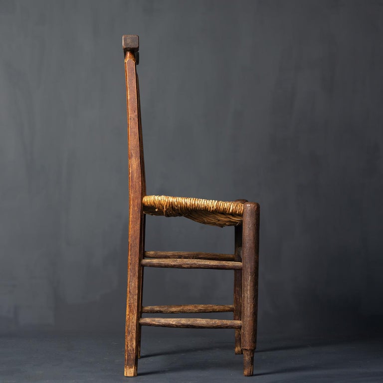Set of Four Rustic French Rush Seat Chapel Chairs, Early 20th Century ...