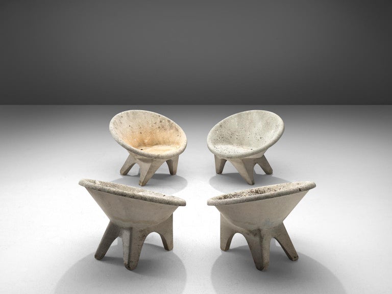 Set of Four Sculptural Lounge Chairs in Concrete For Sale at 1stDibs