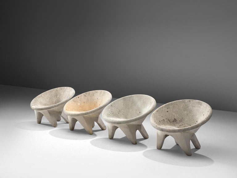 Set of Four Sculptural Lounge Chairs in Concrete For Sale at 1stDibs