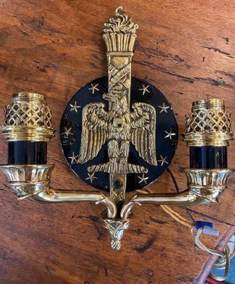 Set of Four Solid Brass Wall Sconces with Eagle and Stars Design and ...